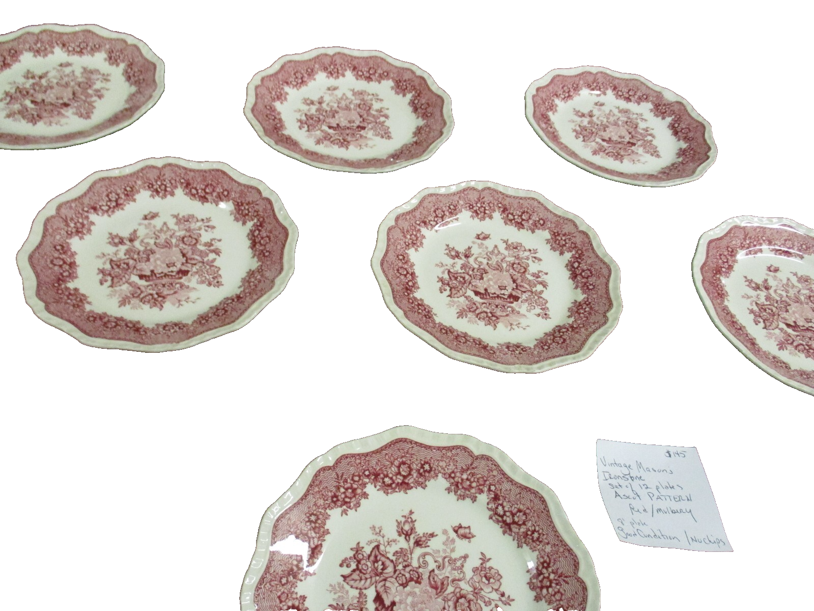 COL 07 WW : Set of 12 Mason ASCOT PATTERN 8" Ironstone Plates – Center ...